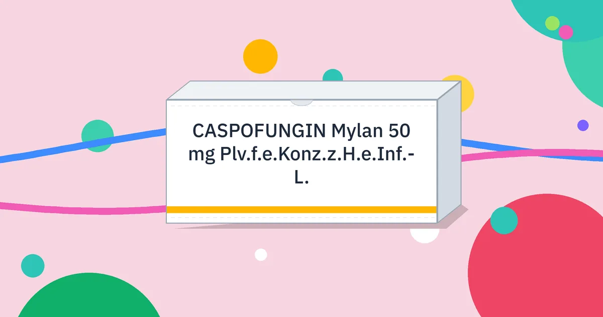 Symbolbild: Packung mit der Aufschrift CASPOFUNGIN Mylan 50 mg Plv.f.e.Konz.z.H.e.Inf.-L. (PZN 13244815) – Verfügbarkeit und Bezug in Apotheken in Frankfurt am Main