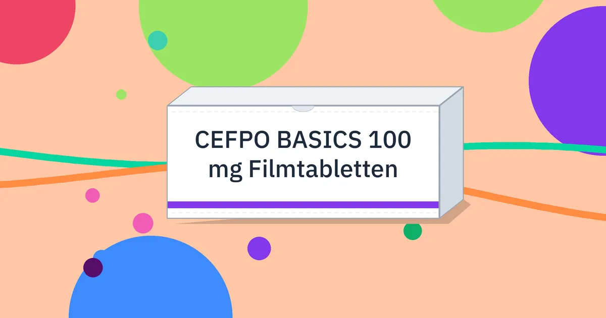 Symbolbild: Packung mit der Aufschrift CEFPO BASICS 100 mg Filmtabletten (PZN 00038540) – Verfügbarkeit und Bezug in Apotheken in Frankfurt am Main