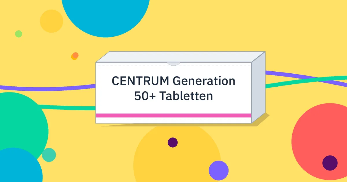 Symbolbild: Packung mit der Aufschrift CENTRUM Generation 50+ Tabletten (PZN 14170533) – Verfügbarkeit und Bezug in Apotheken in Frankfurt am Main