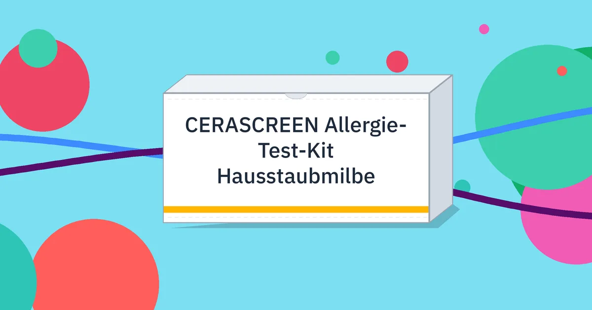Symbolbild: Packung mit der Aufschrift CERASCREEN Allergie-Test-Kit Hausstaubmilbe (PZN 14002617) – Verfügbarkeit und Bezug in Apotheken in Frankfurt am Main
