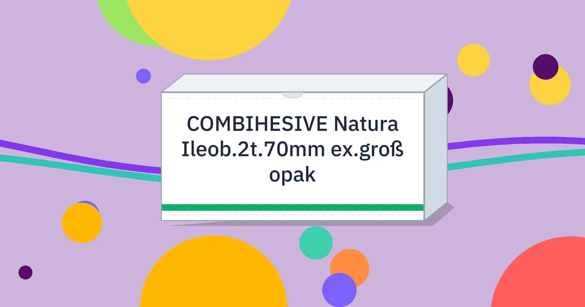 Symbolbild: Packung mit der Aufschrift COMBIHESIVE Natura Ileob.2t.70mm ex.groß opak (PZN 00552685) – Verfügbarkeit und Bezug in Apotheken in Frankfurt am Main