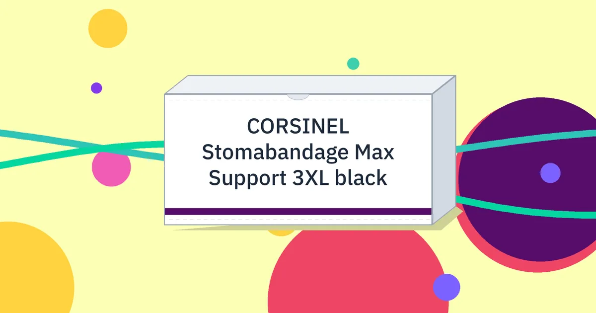 Symbolbild: Packung mit der Aufschrift CORSINEL Stomabandage Max Support 3XL black (PZN 19507983) – Verfügbarkeit und Bezug in Apotheken in Frankfurt am Main