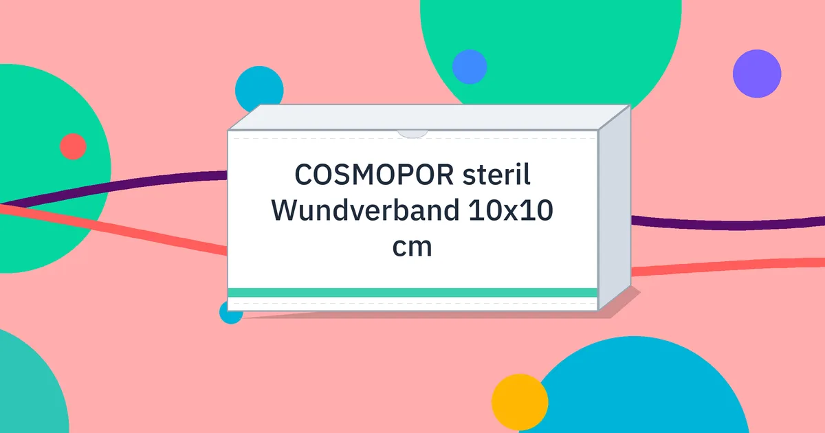 Symbolbild: Packung mit der Aufschrift COSMOPOR steril Wundverband 10x10 cm (PZN 19787149) – Verfügbarkeit und Bezug in Apotheken in Frankfurt am Main