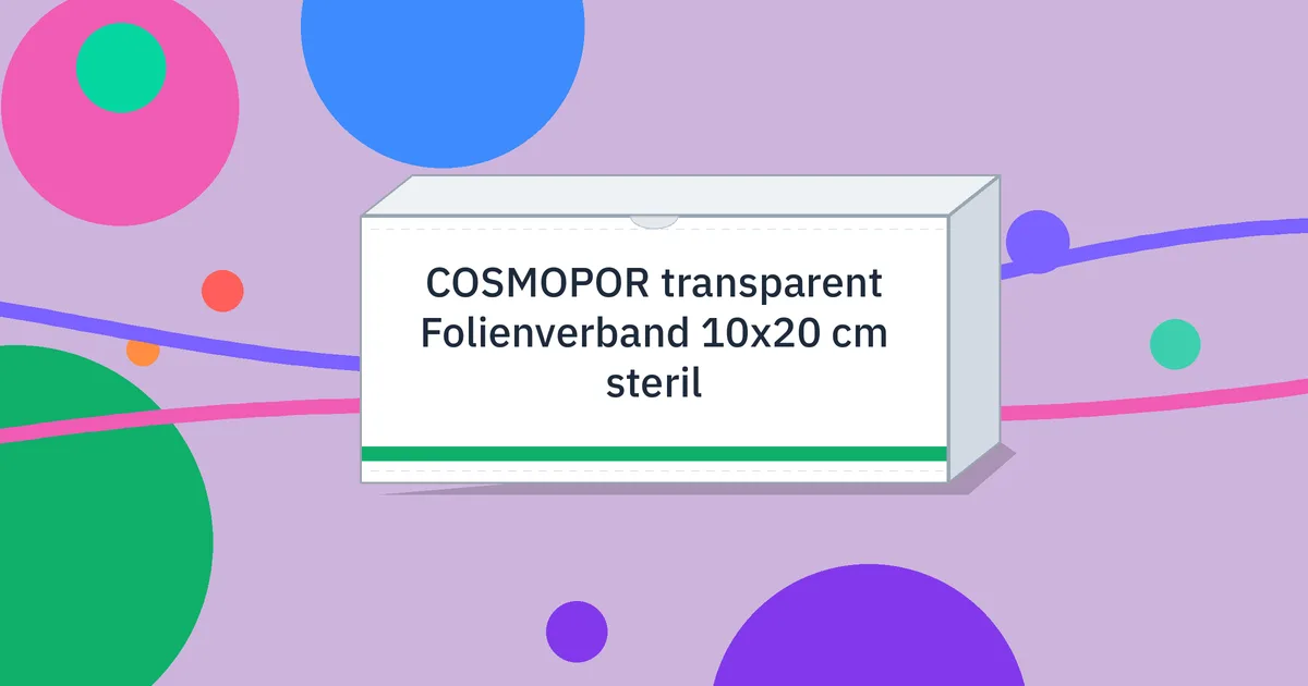 Symbolbild: Packung mit der Aufschrift COSMOPOR transparent Folienverband 10x20 cm steril (PZN 17206237) – Verfügbarkeit und Bezug in Apotheken in Frankfurt am Main