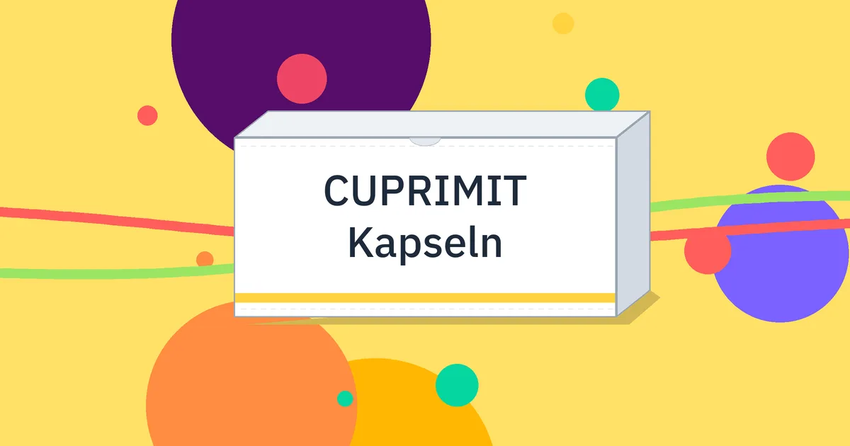 Symbolbild: Packung mit der Aufschrift CUPRIMIT Kapseln (PZN 16938949) – Verfügbarkeit und Bezug in Apotheken in Frankfurt am Main