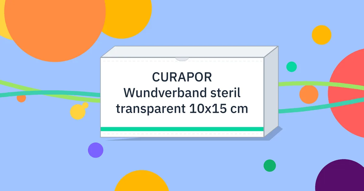 Symbolbild: Packung mit der Aufschrift CURAPOR Wundverband steril transparent 10x15 cm (PZN 15420742) – Verfügbarkeit und Bezug in Apotheken in Frankfurt am Main