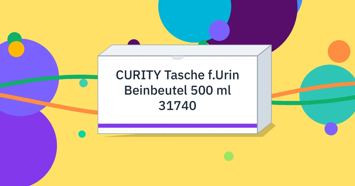 Symbolbild: Packung mit der Aufschrift CURITY Tasche f.Urin Beinbeutel 500 ml 31740 (PZN 09337787) – Verfügbarkeit und Bezug in Apotheken in Frankfurt am Main