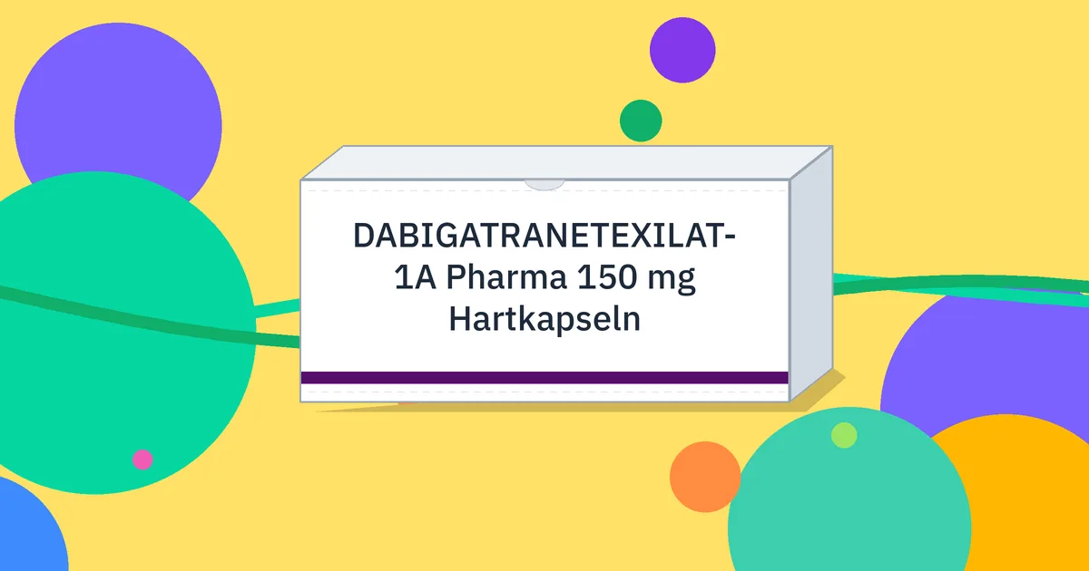 Symbolbild: Packung mit der Aufschrift DABIGATRANETEXILAT-1A Pharma 150 mg Hartkapseln (PZN 18448942) – Verfügbarkeit und Bezug in Apotheken in Frankfurt am Main