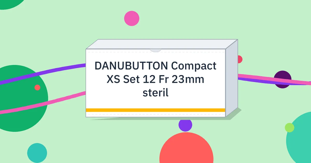 Symbolbild: Packung mit der Aufschrift DANUBUTTON Compact XS Set 12 Fr 23mm steril (PZN 19852504) – Verfügbarkeit und Bezug in Apotheken in Frankfurt am Main