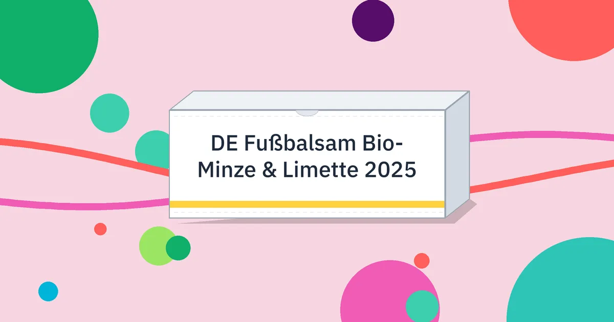 Symbolbild: Packung mit der Aufschrift DE Fußbalsam Bio-Minze & Limette 2025 (PZN 19691277) – Verfügbarkeit und Bezug in Apotheken in Frankfurt am Main