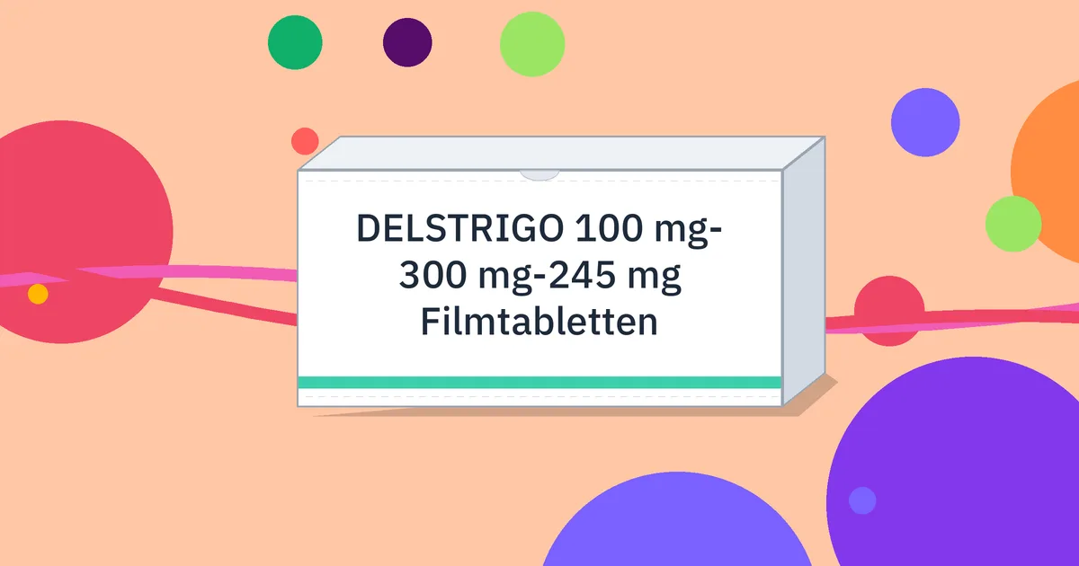 Symbolbild: Packung mit der Aufschrift DELSTRIGO 100 mg-300 mg-245 mg Filmtabletten (PZN 16992593) – Verfügbarkeit und Bezug in Apotheken in Frankfurt am Main