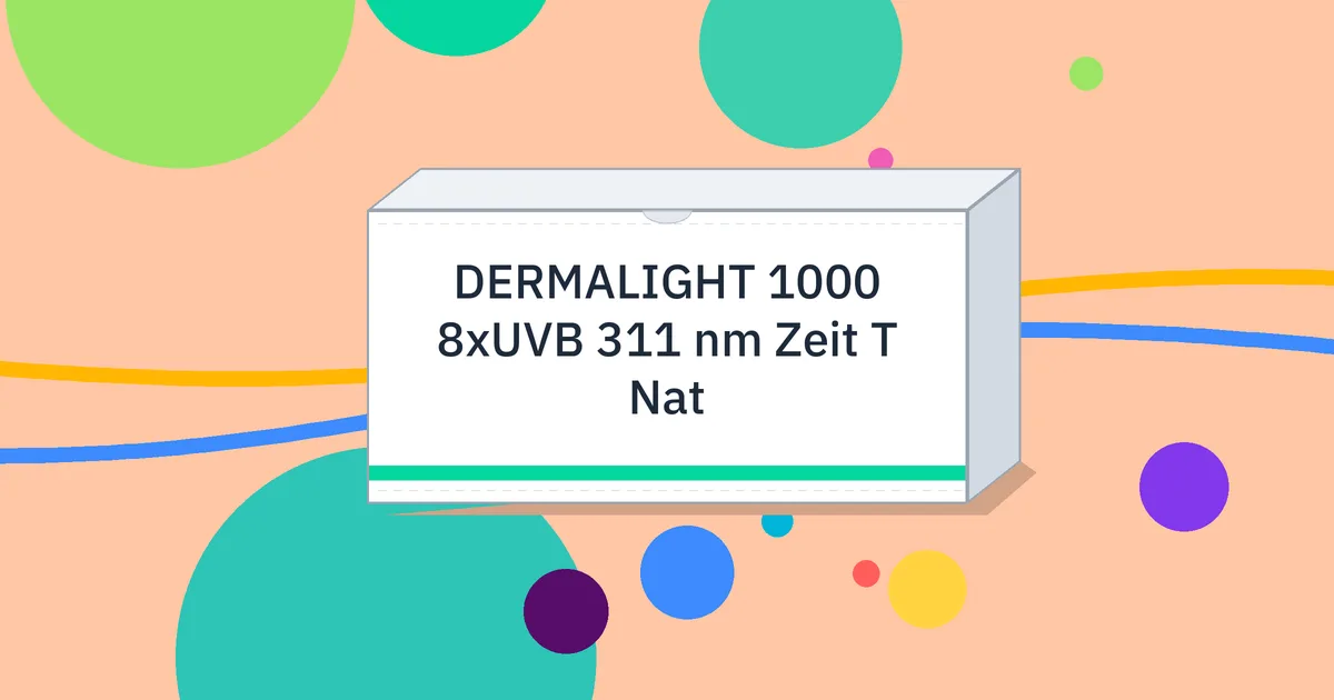 Symbolbild: Packung mit der Aufschrift DERMALIGHT 1000 8xUVB 311 nm Zeit T Nat (PZN 19460750) – Verfügbarkeit und Bezug in Apotheken in Frankfurt am Main