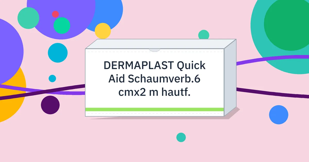 Symbolbild: Packung mit der Aufschrift DERMAPLAST Quick Aid Schaumverb.6 cmx2 m hautf. (PZN 15389914) – Verfügbarkeit und Bezug in Apotheken in Frankfurt am Main