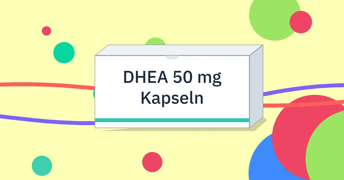 Symbolbild: Packung mit der Aufschrift DHEA 50 mg Kapseln (PZN 18718293) – Verfügbarkeit und Bezug in Apotheken in Frankfurt am Main