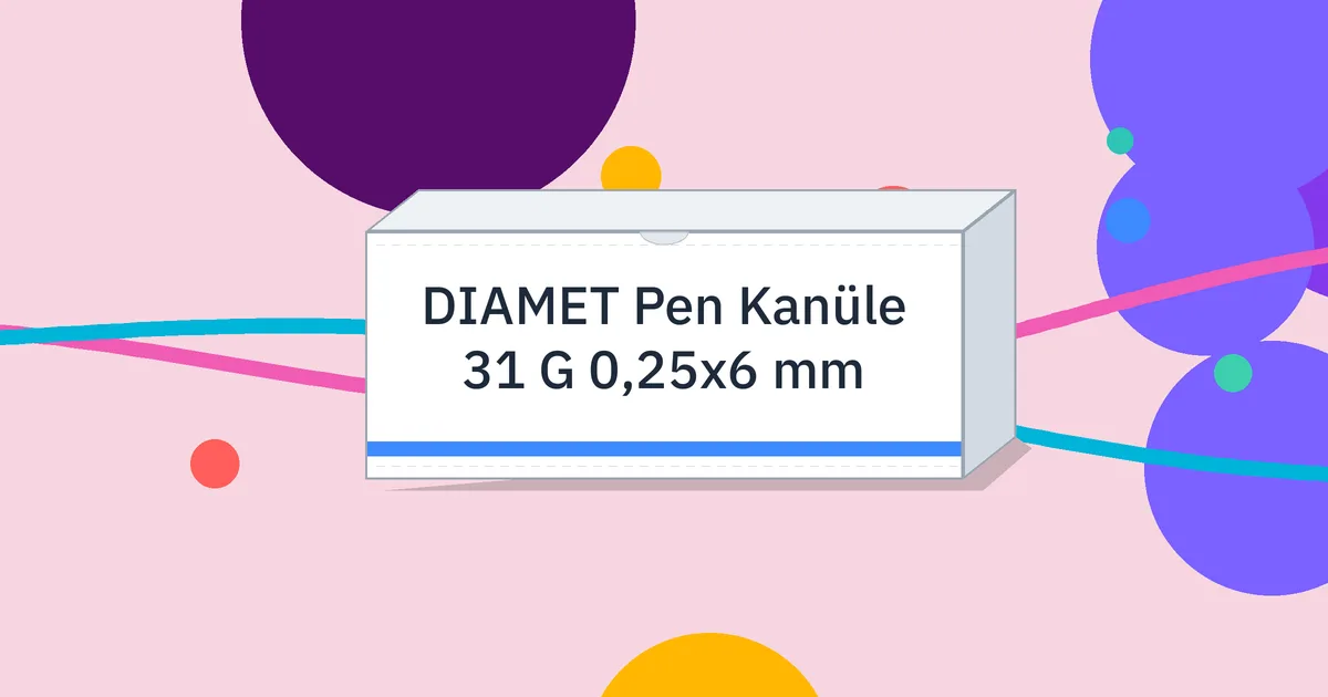 Symbolbild: Packung mit der Aufschrift DIAMET Pen Kanüle 31 G 0,25x6 mm (PZN 05737751) – Verfügbarkeit und Bezug in Apotheken in Frankfurt am Main