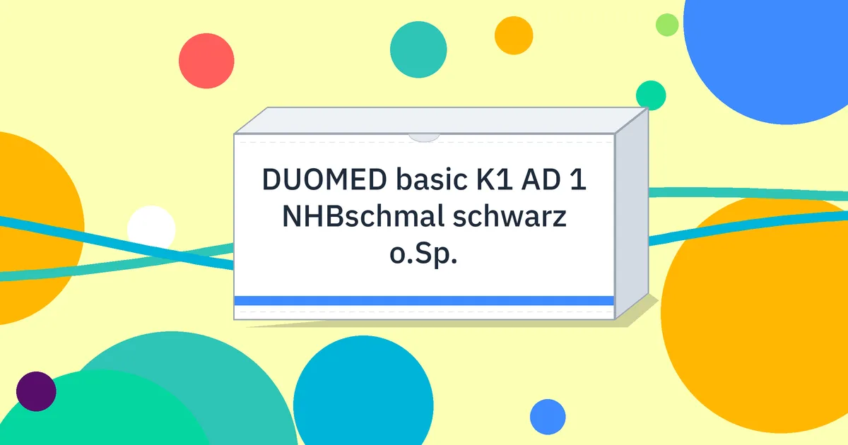 Symbolbild: Packung mit der Aufschrift DUOMED basic K1 AD 1 NHBschmal schwarz o.Sp. (PZN 20903690) – Verfügbarkeit und Bezug in Apotheken in Frankfurt am Main