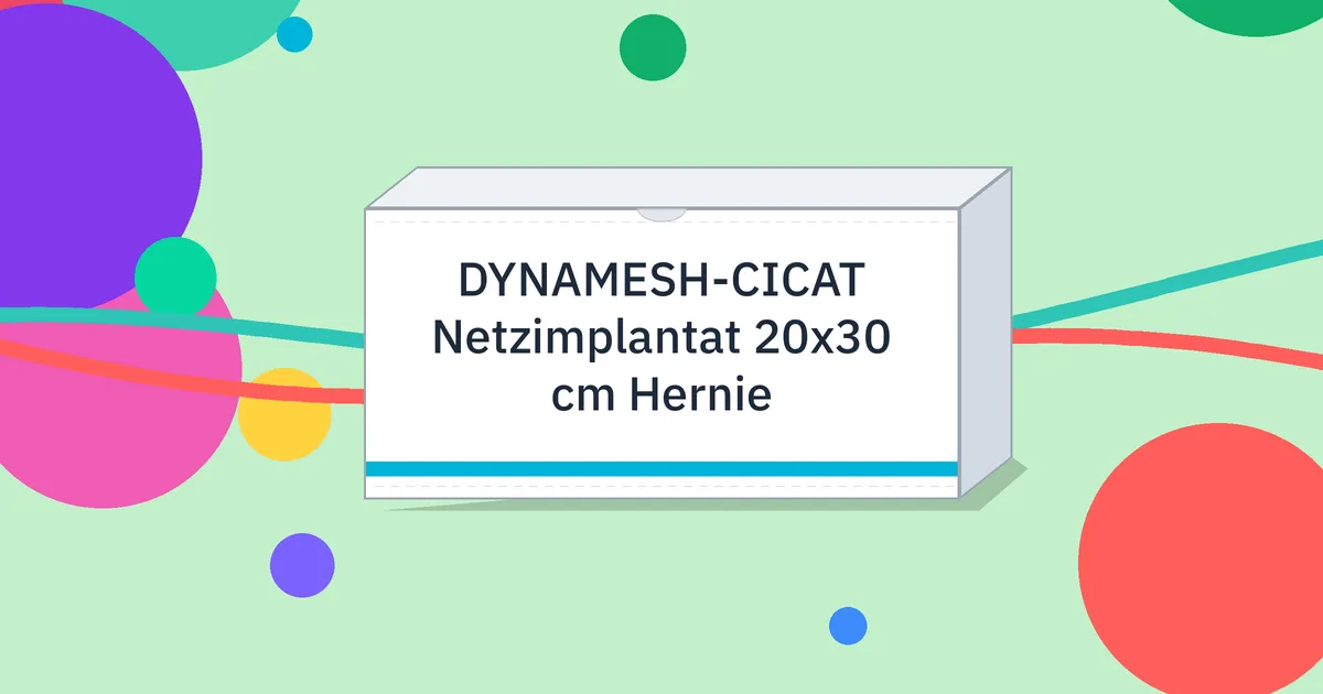 Symbolbild: Packung mit der Aufschrift DYNAMESH-CICAT Netzimplantat 20x30 cm Hernie (PZN 09253642) – Verfügbarkeit und Bezug in Apotheken in Frankfurt am Main