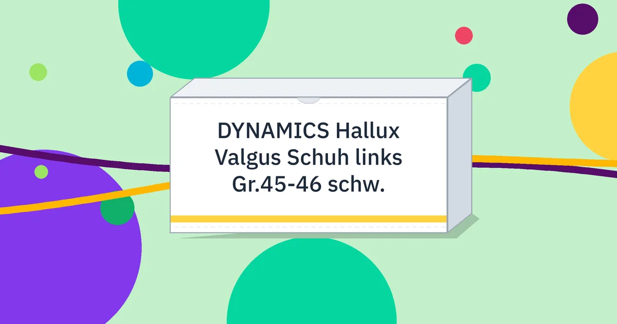 Symbolbild: Packung mit der Aufschrift DYNAMICS Hallux Valgus Schuh links Gr.45-46 schw. (PZN 10632729) – Verfügbarkeit und Bezug in Apotheken in Frankfurt am Main