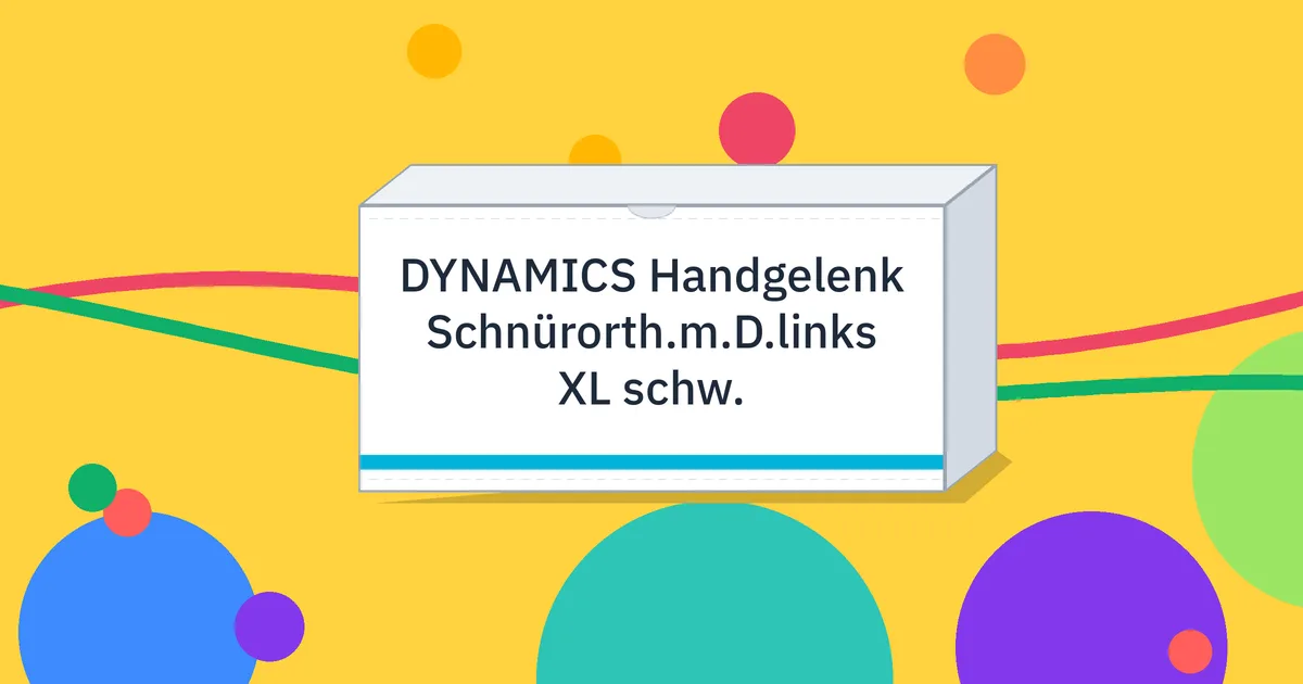 Symbolbild: Packung mit der Aufschrift DYNAMICS Handgelenk Schnürorth.m.D.links XL schw. (PZN 10632899) – Verfügbarkeit und Bezug in Apotheken in Frankfurt am Main