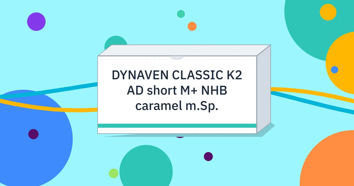 Symbolbild: Packung mit der Aufschrift DYNAVEN CLASSIC K2 AD short M+ NHB caramel m.Sp. (PZN 18418183) – Verfügbarkeit und Bezug in Apotheken in Frankfurt am Main