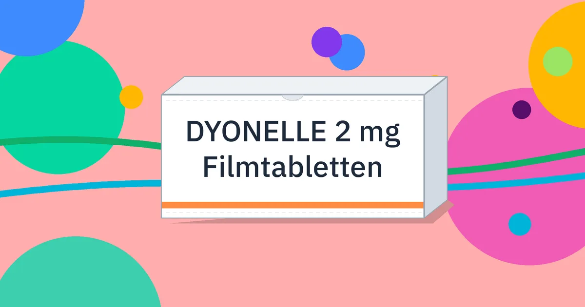 Symbolbild: Packung mit der Aufschrift DYONELLE 2 mg Filmtabletten (PZN 16140720) – Verfügbarkeit und Bezug in Apotheken in Frankfurt am Main