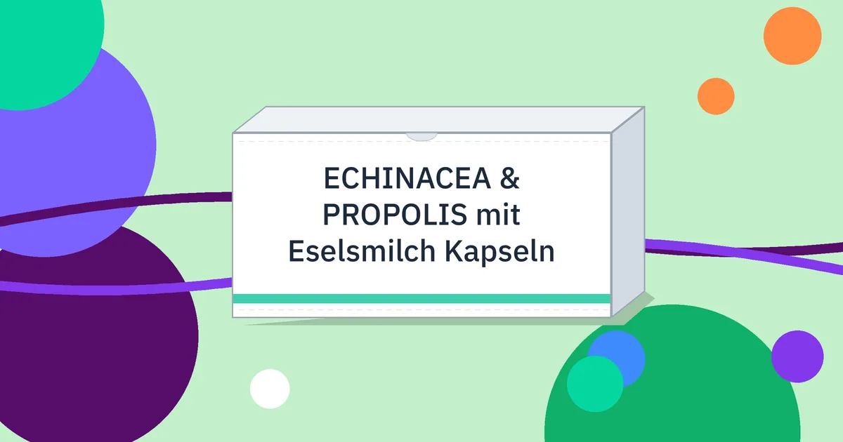 Symbolbild: Packung mit der Aufschrift ECHINACEA & PROPOLIS mit Eselsmilch Kapseln (PZN 19399772) – Verfügbarkeit und Bezug in Apotheken in Frankfurt am Main