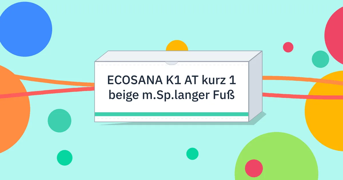Symbolbild: Packung mit der Aufschrift ECOSANA K1 AT kurz 1 beige m.Sp.langer Fuß (PZN 04731249) – Verfügbarkeit und Bezug in Apotheken in Frankfurt am Main