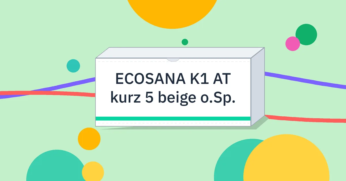 Symbolbild: Packung mit der Aufschrift ECOSANA K1 AT kurz 5 beige o.Sp. (PZN 04732007) – Verfügbarkeit und Bezug in Apotheken in Frankfurt am Main