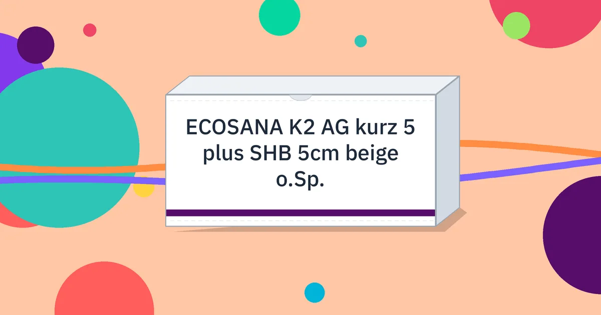 Symbolbild: Packung mit der Aufschrift ECOSANA K2 AG kurz 5 plus SHB 5cm beige o.Sp. (PZN 01468998) – Verfügbarkeit und Bezug in Apotheken in Frankfurt am Main