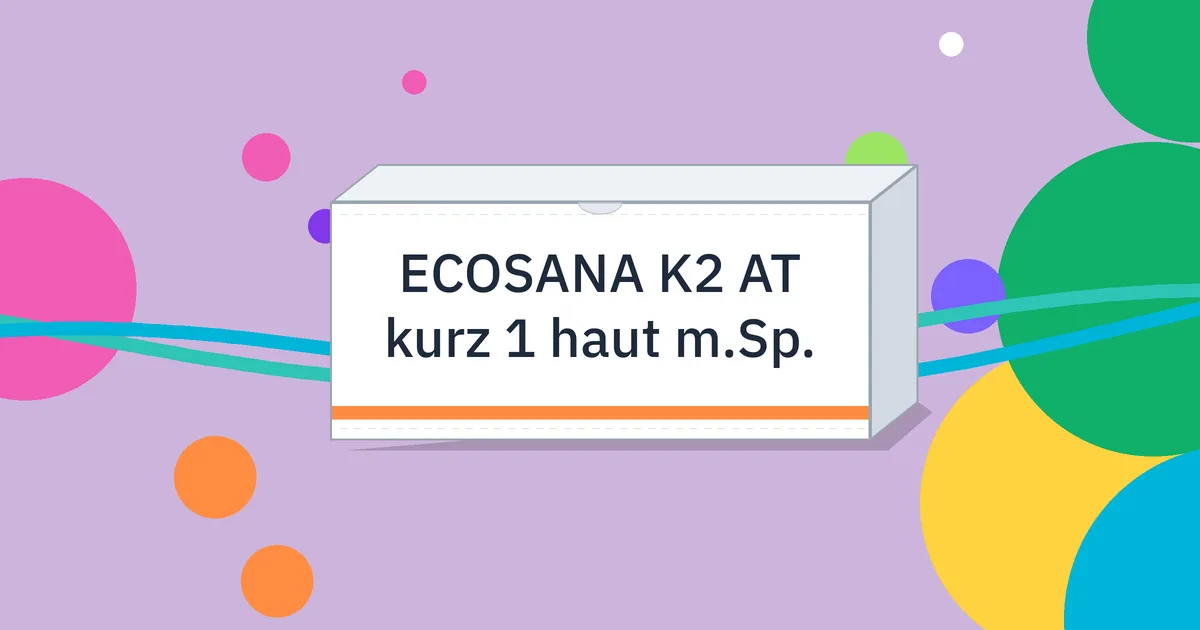 Symbolbild: Packung mit der Aufschrift ECOSANA K2 AT kurz 1 haut m.Sp. (PZN 01545983) – Verfügbarkeit und Bezug in Apotheken in Frankfurt am Main