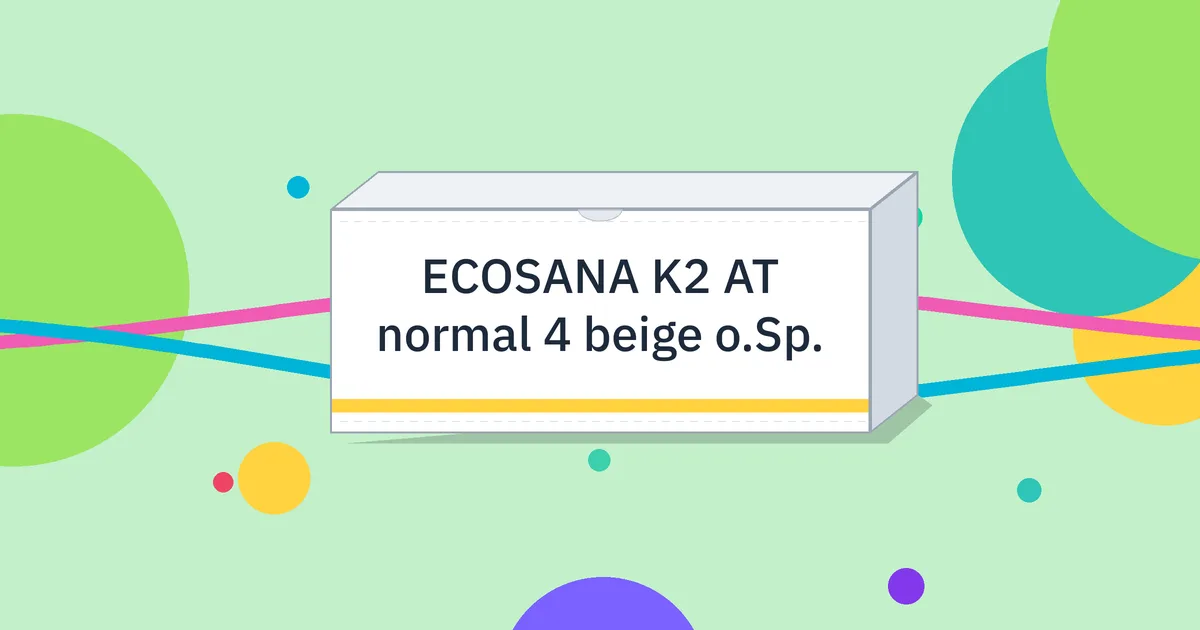 Symbolbild: Packung mit der Aufschrift ECOSANA K2 AT normal 4 beige o.Sp. (PZN 01559465) – Verfügbarkeit und Bezug in Apotheken in Frankfurt am Main