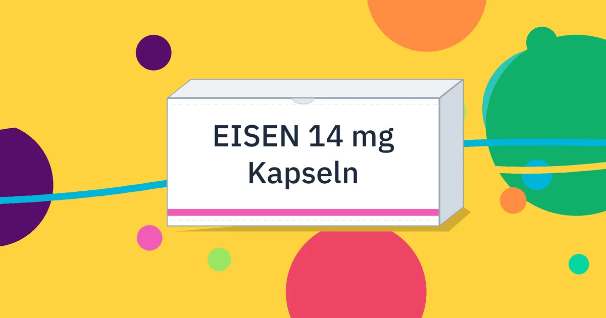 Symbolbild: Packung mit der Aufschrift EISEN 14 mg Kapseln (PZN 11169073) – Verfügbarkeit und Bezug in Apotheken in Frankfurt am Main