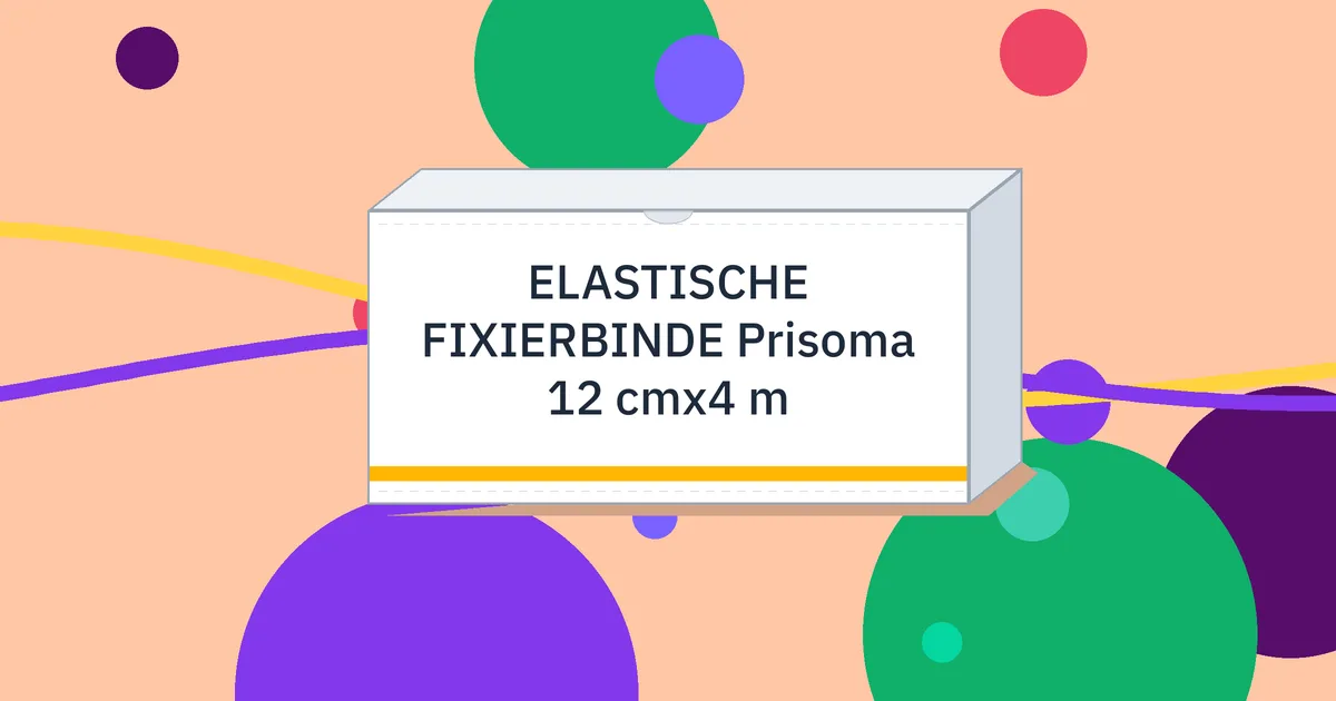Symbolbild: Packung mit der Aufschrift ELASTISCHE FIXIERBINDE Prisoma 12 cmx4 m (PZN 19765449) – Verfügbarkeit und Bezug in Apotheken in Frankfurt am Main
