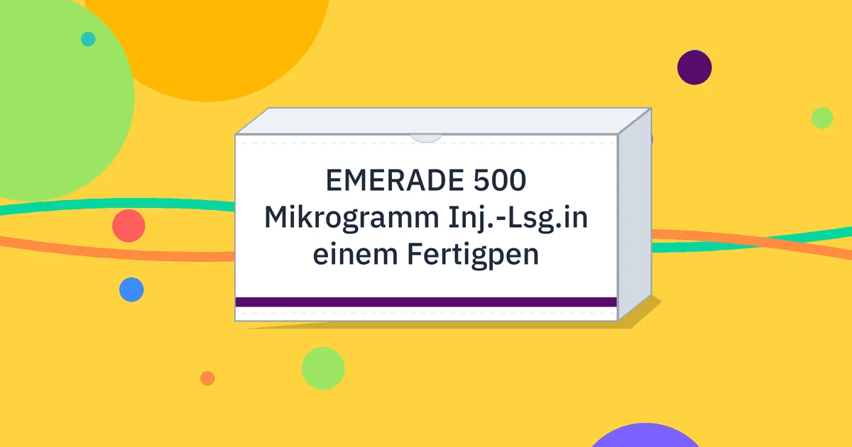 Symbolbild: Packung mit der Aufschrift EMERADE 500 Mikrogramm Inj.-Lsg.in einem Fertigpen (PZN 10544333) – Verfügbarkeit und Bezug in Apotheken in Frankfurt am Main