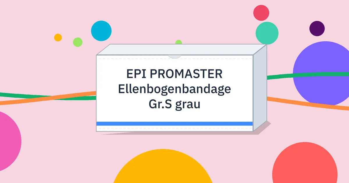 Symbolbild: Packung mit der Aufschrift EPI PROMASTER Ellenbogenbandage Gr.S grau (PZN 10927643) – Verfügbarkeit und Bezug in Apotheken in Frankfurt am Main