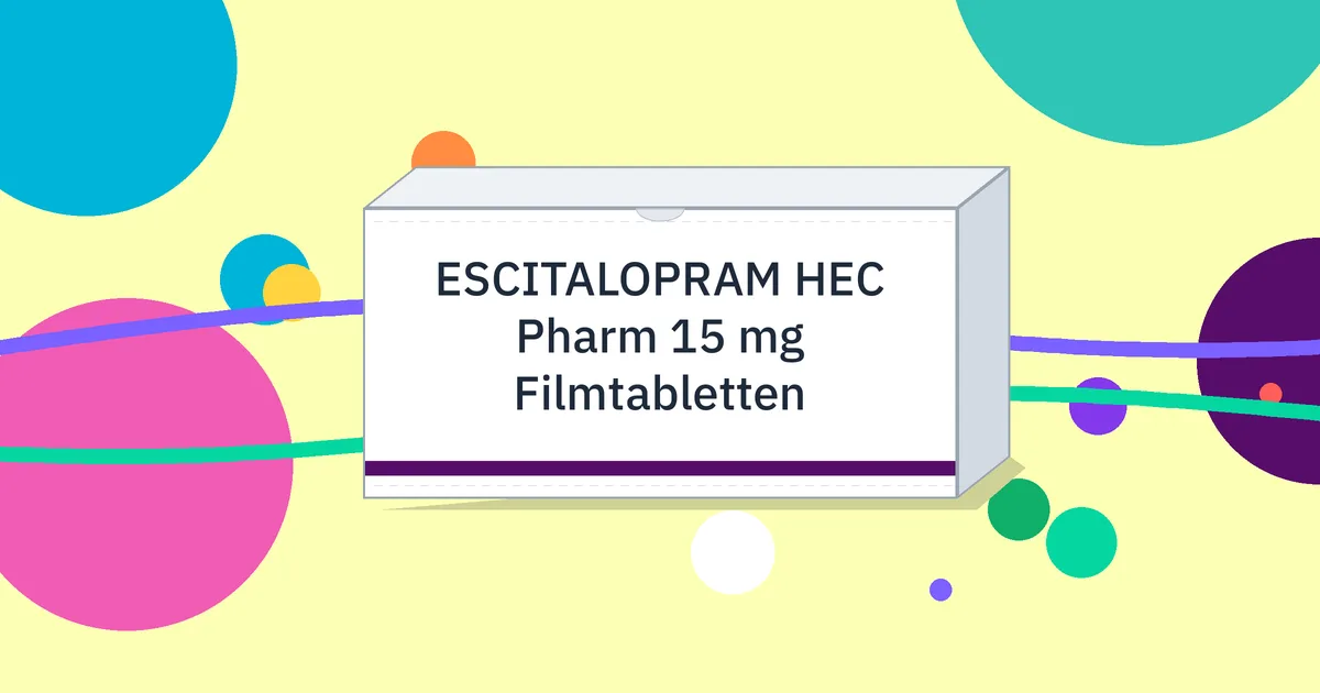Symbolbild: Packung mit der Aufschrift ESCITALOPRAM HEC Pharm 15 mg Filmtabletten (PZN 18219638) – Verfügbarkeit und Bezug in Apotheken in Frankfurt am Main