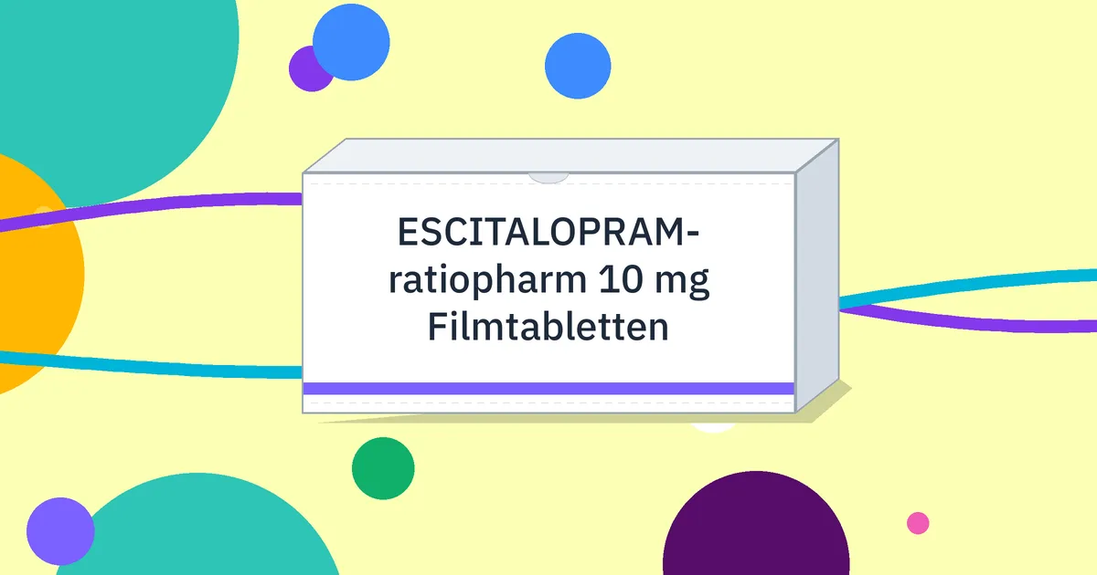 Symbolbild: Packung mit der Aufschrift ESCITALOPRAM-ratiopharm 10 mg Filmtabletten (PZN 00270484) – Verfügbarkeit und Bezug in Apotheken in Frankfurt am Main