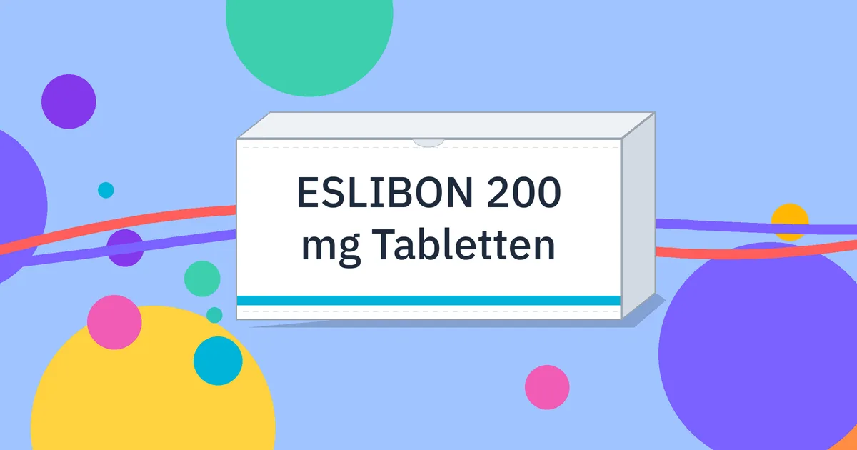 Symbolbild: Packung mit der Aufschrift ESLIBON 200 mg Tabletten (PZN 19772076) – Verfügbarkeit und Bezug in Apotheken in Frankfurt am Main