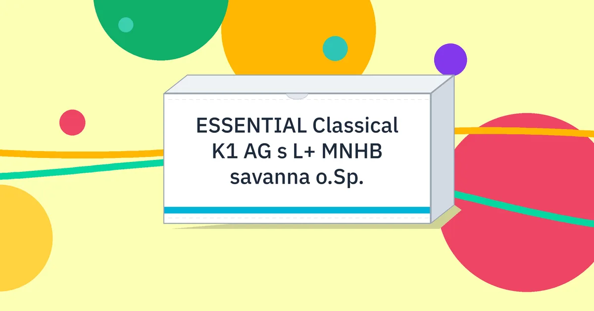 Symbolbild: Packung mit der Aufschrift ESSENTIAL Classical K1 AG s L+ MNHB savanna o.Sp. (PZN 19320552) – Verfügbarkeit und Bezug in Apotheken in Frankfurt am Main