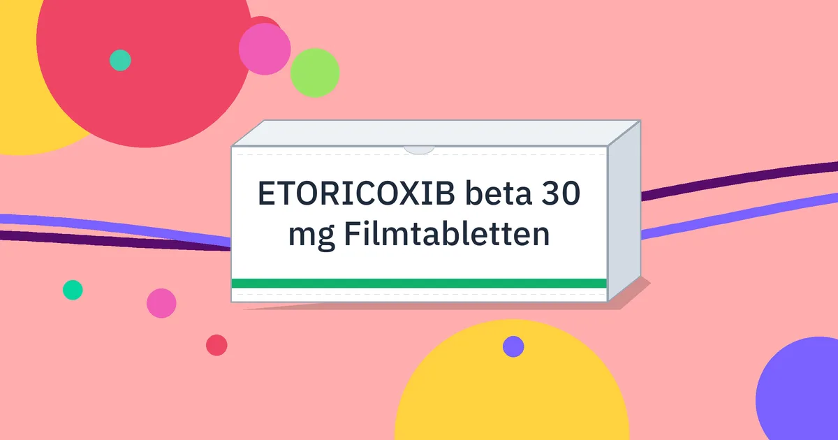 Symbolbild: Packung mit der Aufschrift ETORICOXIB beta 30 mg Filmtabletten (PZN 12456194) – Verfügbarkeit und Bezug in Apotheken in Frankfurt am Main