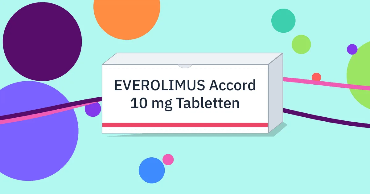 Symbolbild: Packung mit der Aufschrift EVEROLIMUS Accord 10 mg Tabletten (PZN 15024006) – Verfügbarkeit und Bezug in Apotheken in Frankfurt am Main