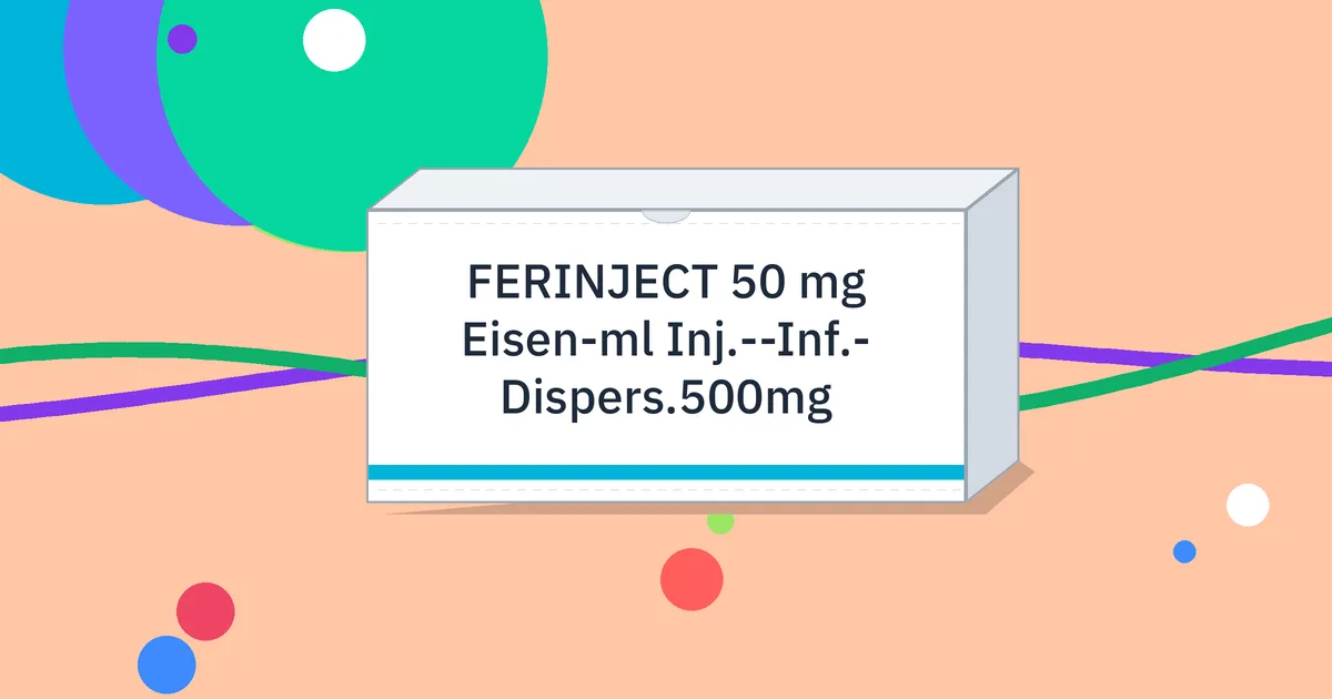 Symbolbild: Packung mit der Aufschrift FERINJECT 50 mg Eisen-ml Inj.--Inf.-Dispers.500mg (PZN 19671814) – Verfügbarkeit und Bezug in Apotheken in Frankfurt am Main