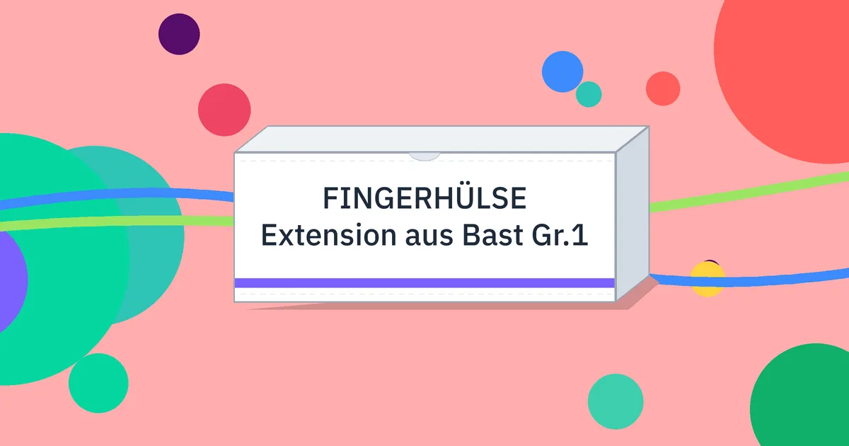 Symbolbild: Packung mit der Aufschrift FINGERHÜLSE Extension aus Bast Gr.1 (PZN 19228094) – Verfügbarkeit und Bezug in Apotheken in Frankfurt am Main