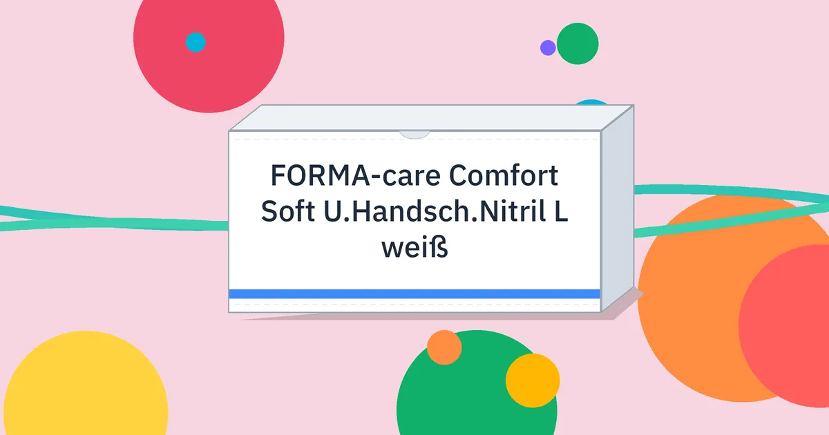 Symbolbild: Packung mit der Aufschrift FORMA-care Comfort Soft U.Handsch.Nitril L weiß (PZN 11615147) – Verfügbarkeit und Bezug in Apotheken in Frankfurt am Main