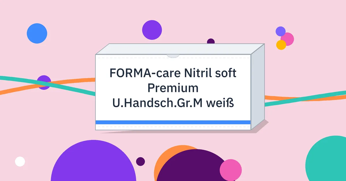 Symbolbild: Packung mit der Aufschrift FORMA-care Nitril soft Premium U.Handsch.Gr.M weiß (PZN 11000635) – Verfügbarkeit und Bezug in Apotheken in Frankfurt am Main