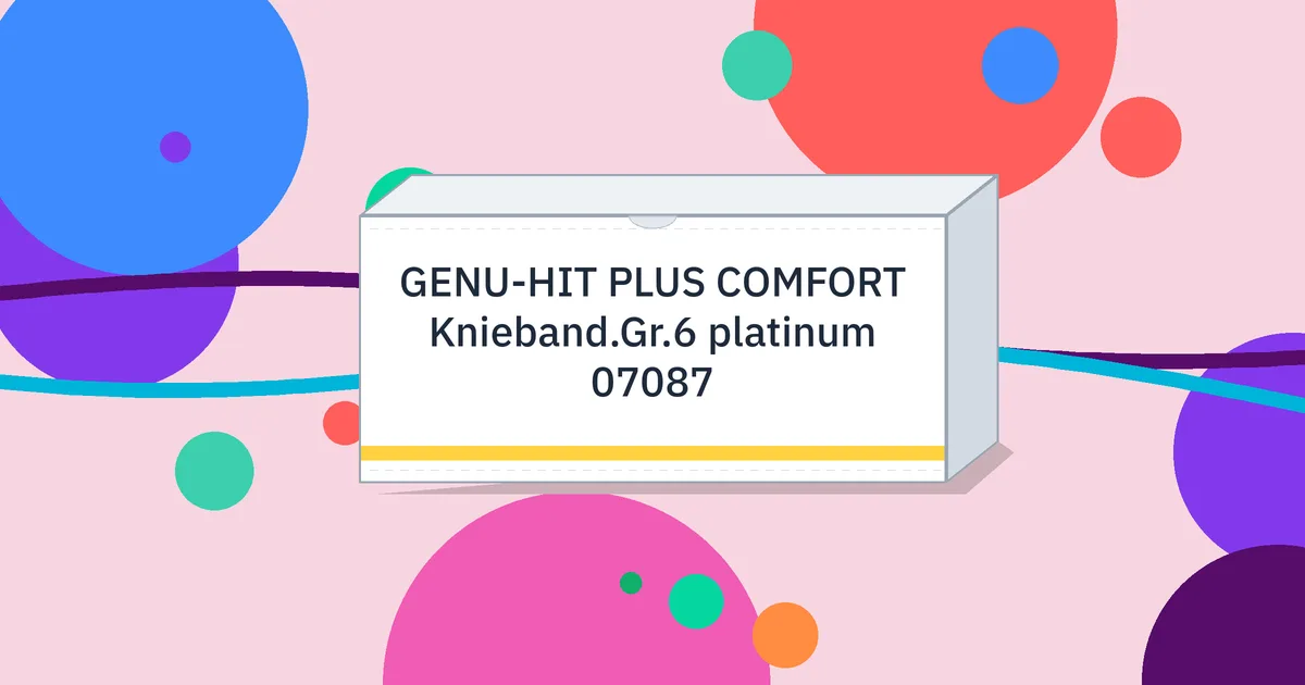 Symbolbild: Packung mit der Aufschrift GENU-HIT PLUS COMFORT Knieband.Gr.6 platinum 07087 (PZN 11018055) – Verfügbarkeit und Bezug in Apotheken in Frankfurt am Main