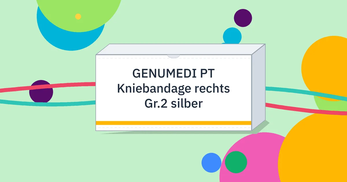 Symbolbild: Packung mit der Aufschrift GENUMEDI PT Kniebandage rechts Gr.2 silber (PZN 15313992) – Verfügbarkeit und Bezug in Apotheken in Frankfurt am Main