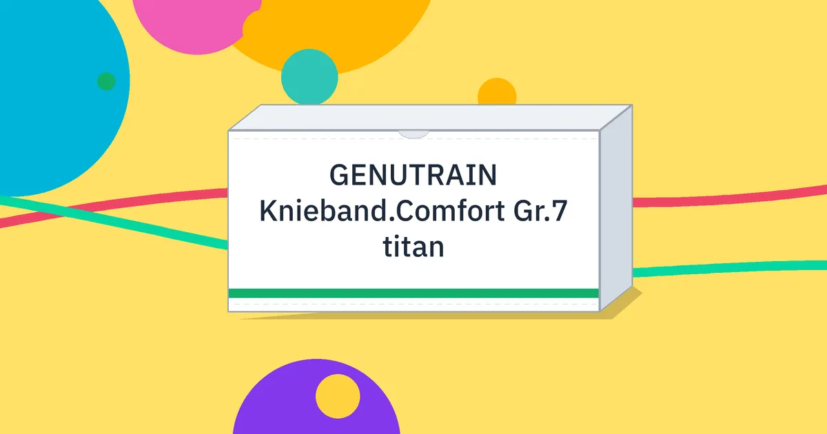 Symbolbild: Packung mit der Aufschrift GENUTRAIN Knieband.Comfort Gr.7 titan (PZN 12517139) – Verfügbarkeit und Bezug in Apotheken in Frankfurt am Main