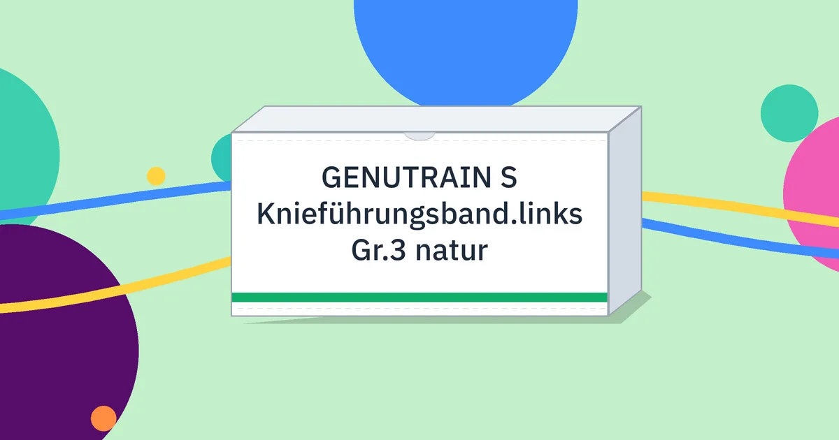 Symbolbild: Packung mit der Aufschrift GENUTRAIN S Knieführungsband.links Gr.3 natur (PZN 02429256) – Verfügbarkeit und Bezug in Apotheken in Frankfurt am Main
