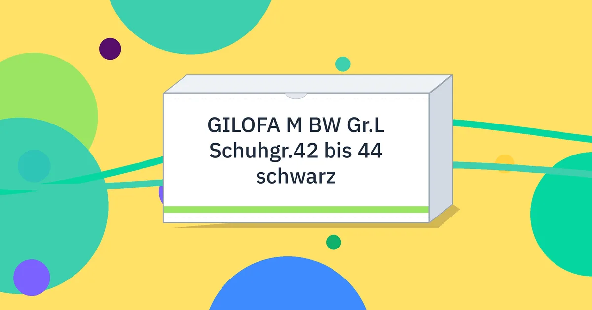 Symbolbild: Packung mit der Aufschrift GILOFA M BW Gr.L Schuhgr.42 bis 44 schwarz (PZN 16725283) – Verfügbarkeit und Bezug in Apotheken in Frankfurt am Main